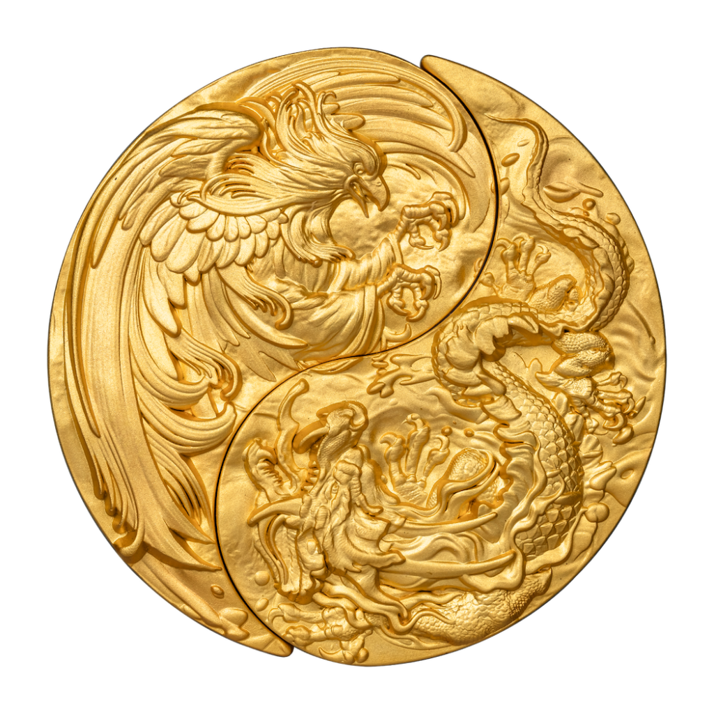 Yin Yang Dragon & Phoenix 1 oz x 2 Silver Coin (Antique Gold ...