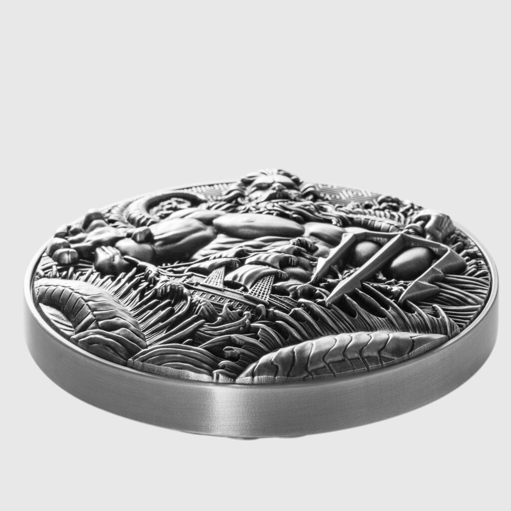 Poseidon – Ancient Greek God of the Sea 2 oz Silver Coin – Antiqued ...